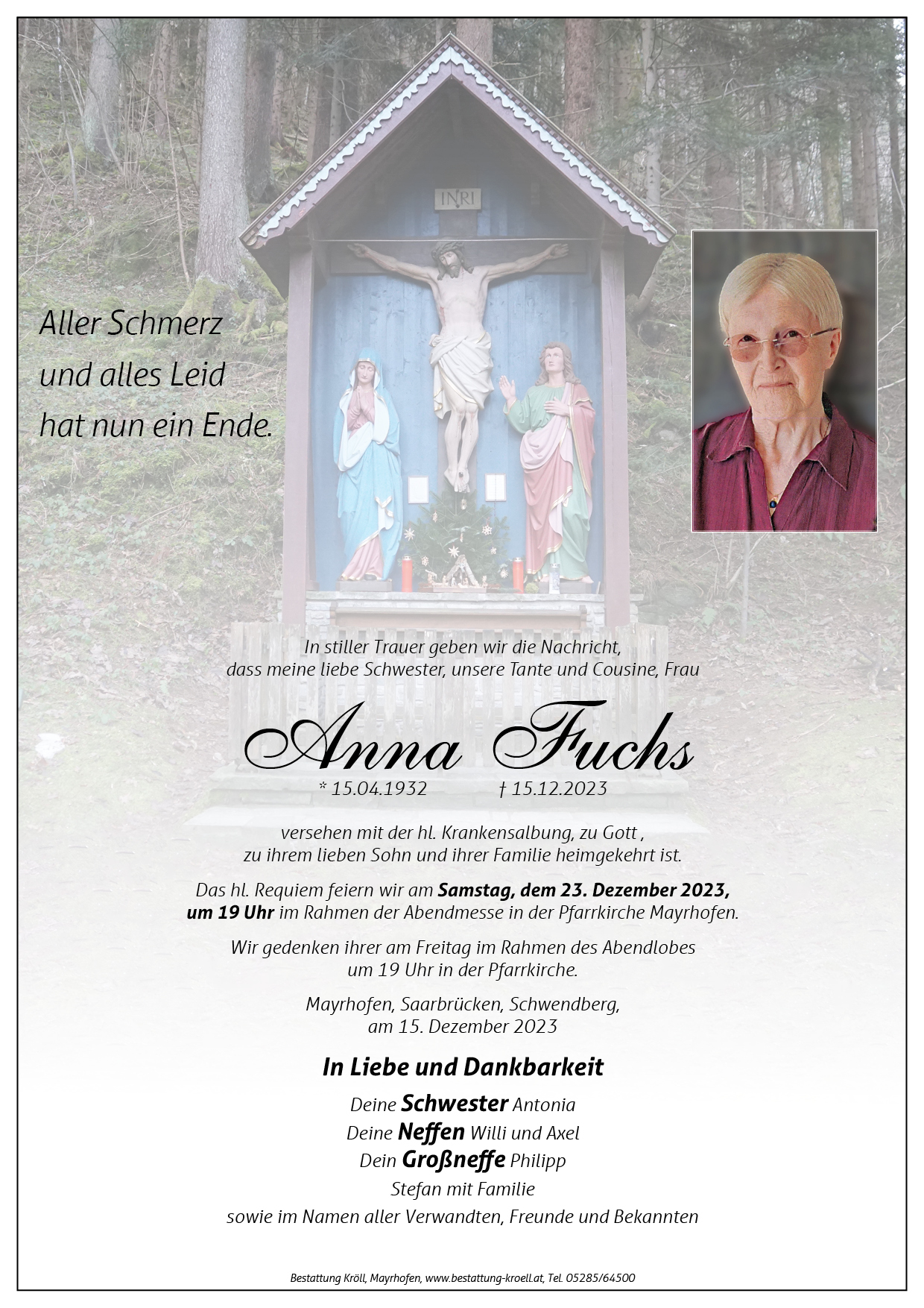 Kröll Franz Bestattung- und Überführungs GesmbH - Sterbefälle